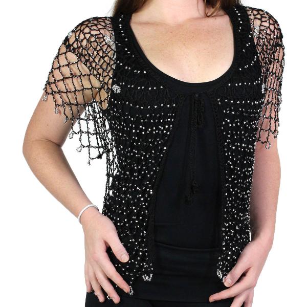 Wholesale2844 - Shanghai Beaded Fishnet Vest-#561 Black w/ Silver Beads